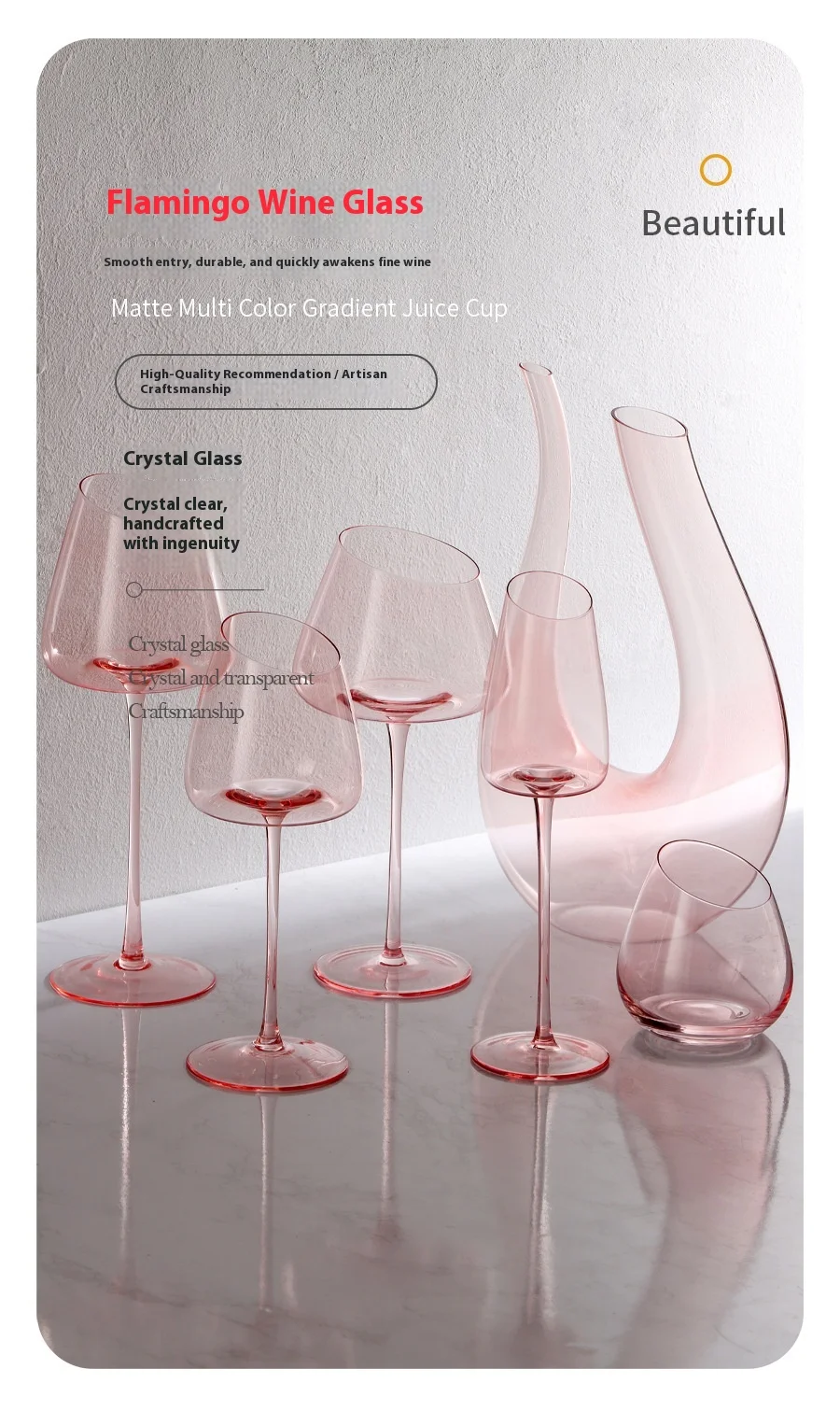 Wholesale Hand Blown Modern Pink Flamingo Beveled Crystal Wine Goblet ...