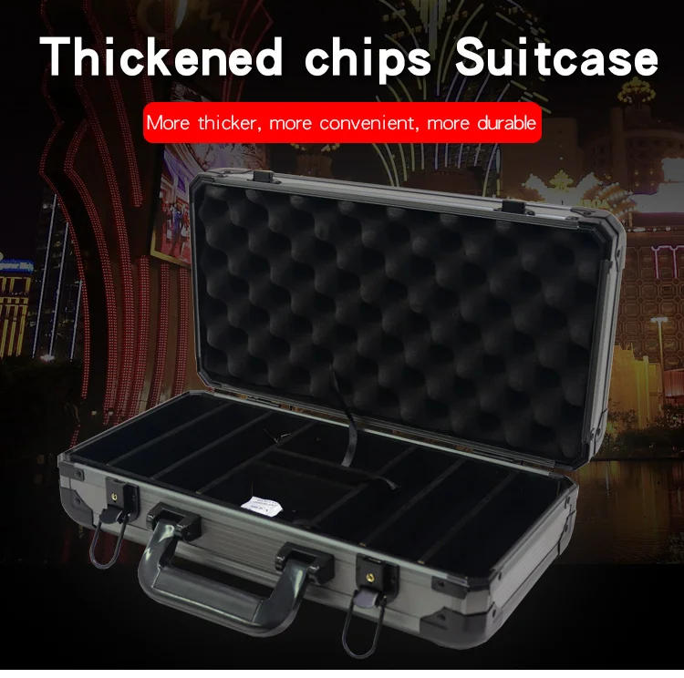 500pcs Casino Texas Poker Chips Suitcase Black Jack Thickness Stainless ...