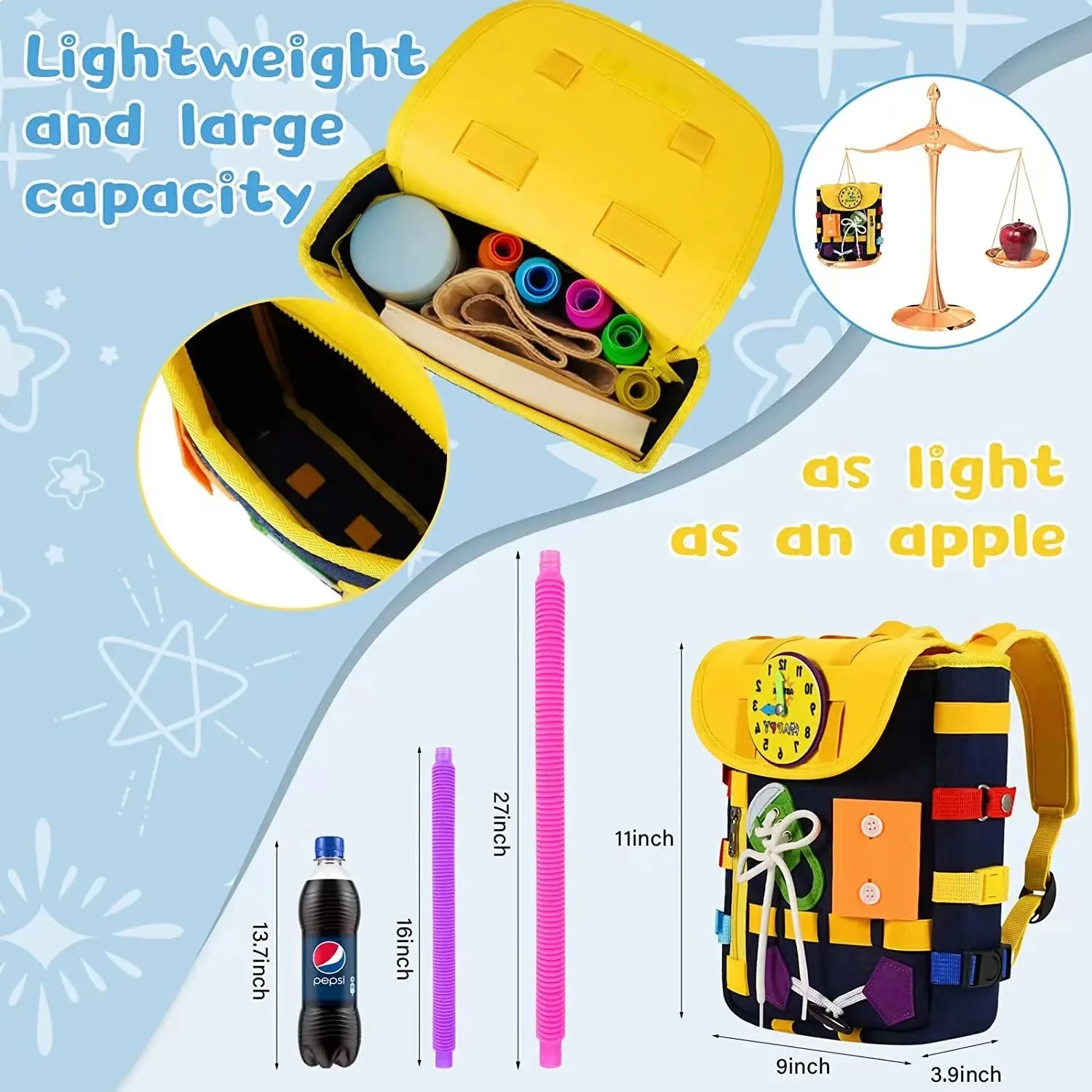 Montessori Busy Board Backpack - Sensory Toys for Toddlers