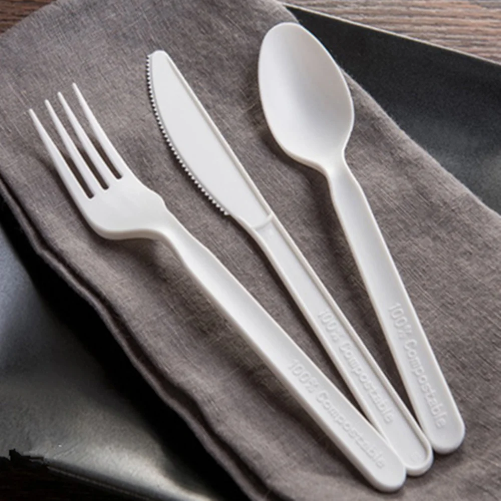 Biodegradable Sugar Cane Pla White Cutlery 6 Inch Compostable Plastic Cutlery Disposable Knife ...