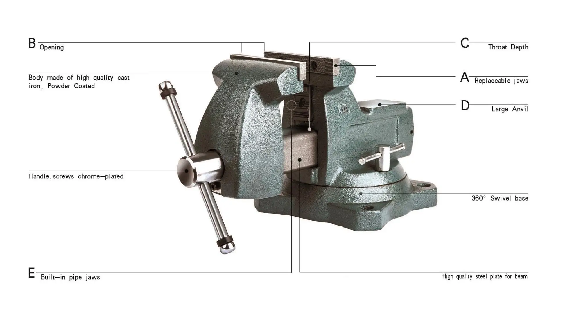 7405 High Quality Square Steel Adjustable Vises for Bench