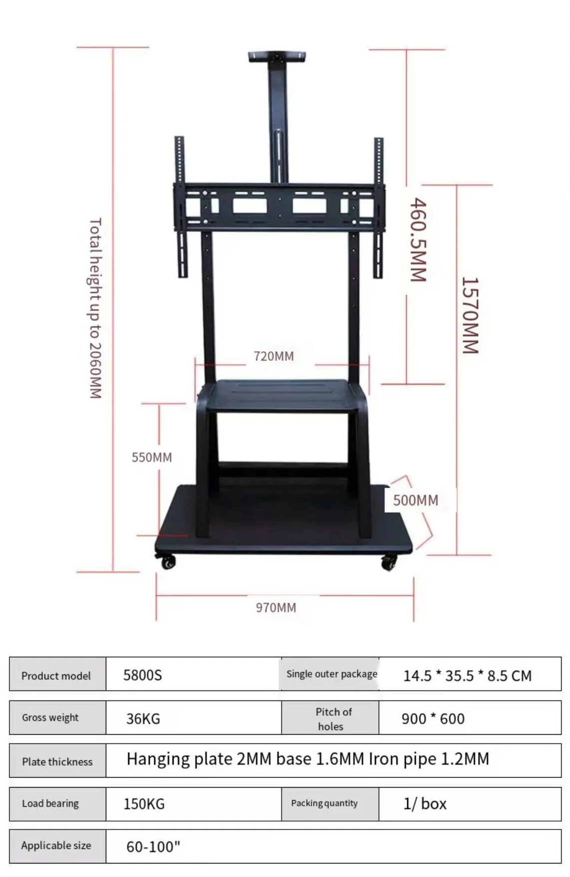 Adjustable Living Room Furniture Heavy-duty Mobile Tv Cart Wholesale ...