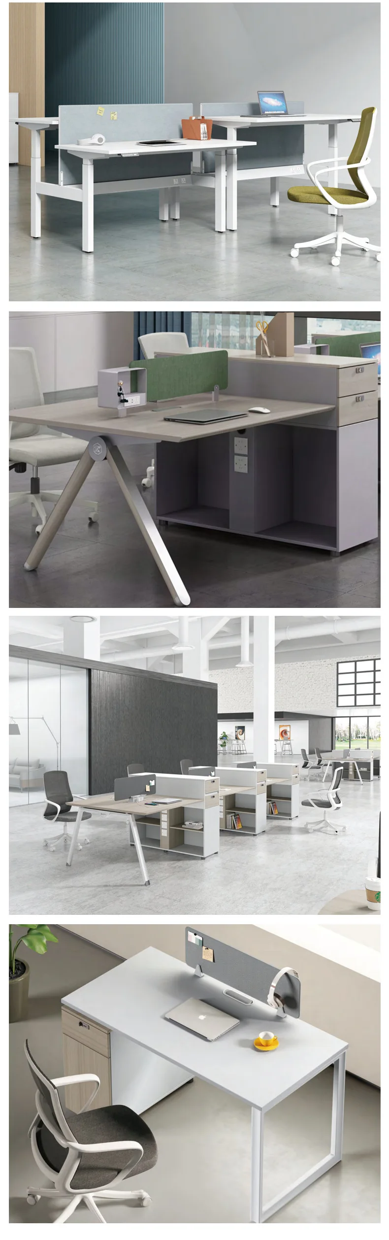 Modern Staff Workstation Set Office Desk and Chair Against Wall Cubicle ...
