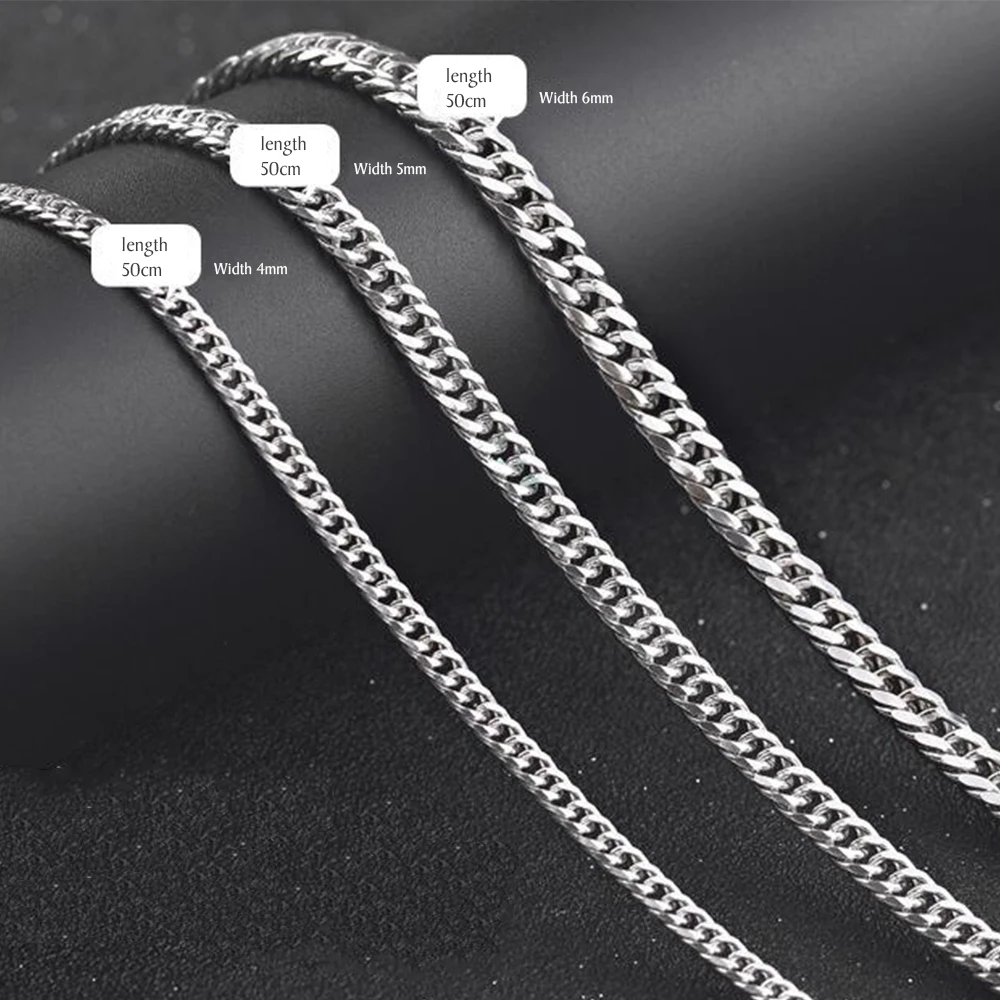 4mm/5mm/6mm Cuban Link Men's Silver Chains - Trendy Jewelry
