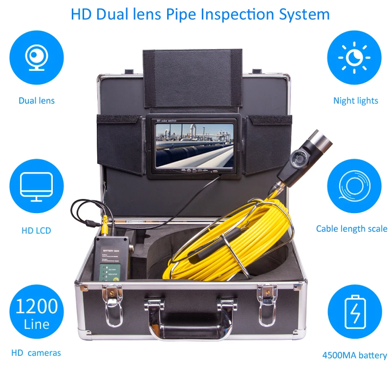 Wp90e 50m Pipe Dual Cameras Pipeline Inspection System 9inch Monitor ...