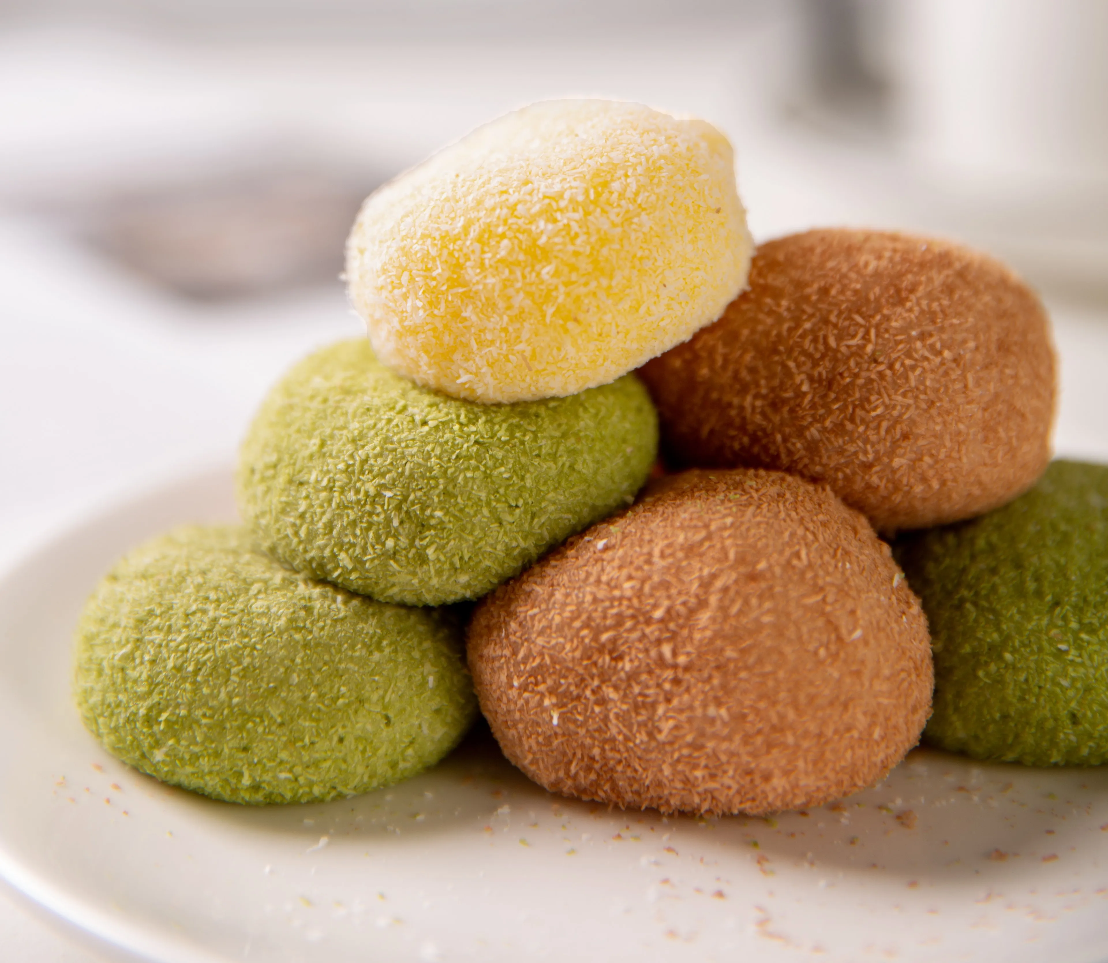 Matcha Flavored Daifuku with Cream Filling - Japanese Desserts