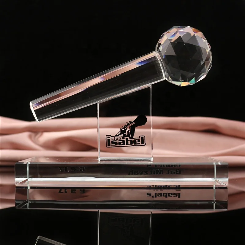 Crystal Glass Microphone Shaped Award Trophy for Singing Gifts