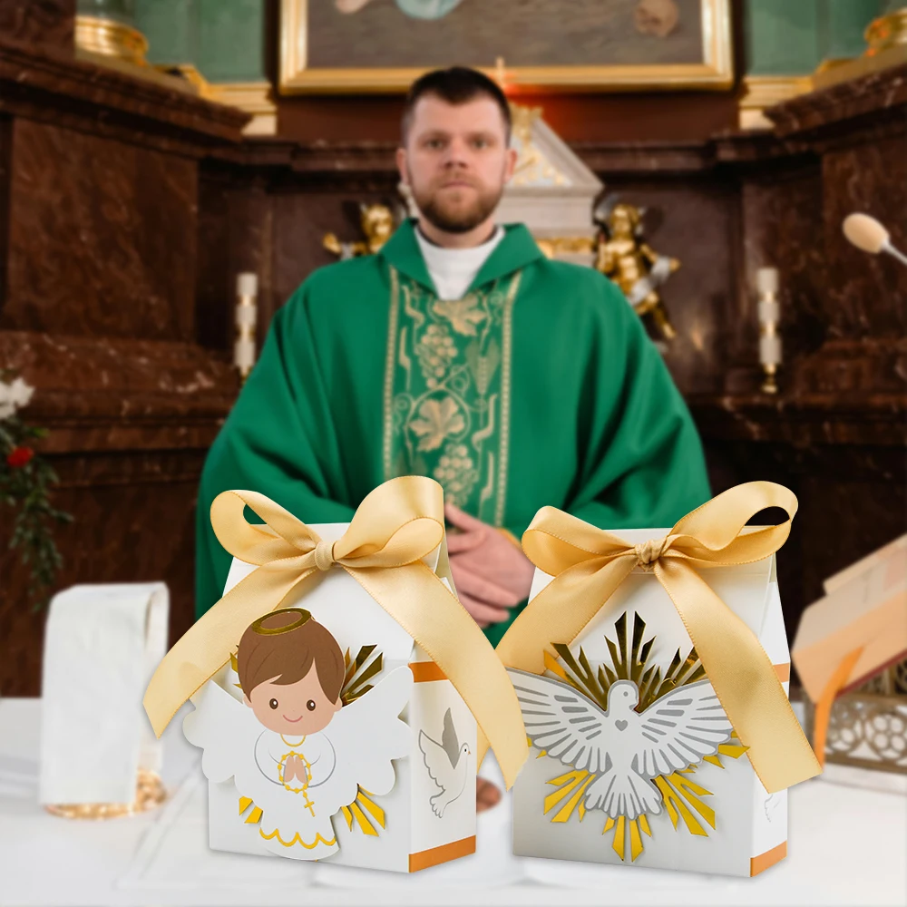 Baptism Theme Party Favour Candy Treat Paper Boxes With Ribbon ...
