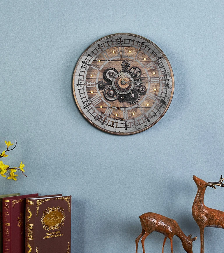 80cm Round Vintage Gear Wall Clock - Luxury Custom LED Light