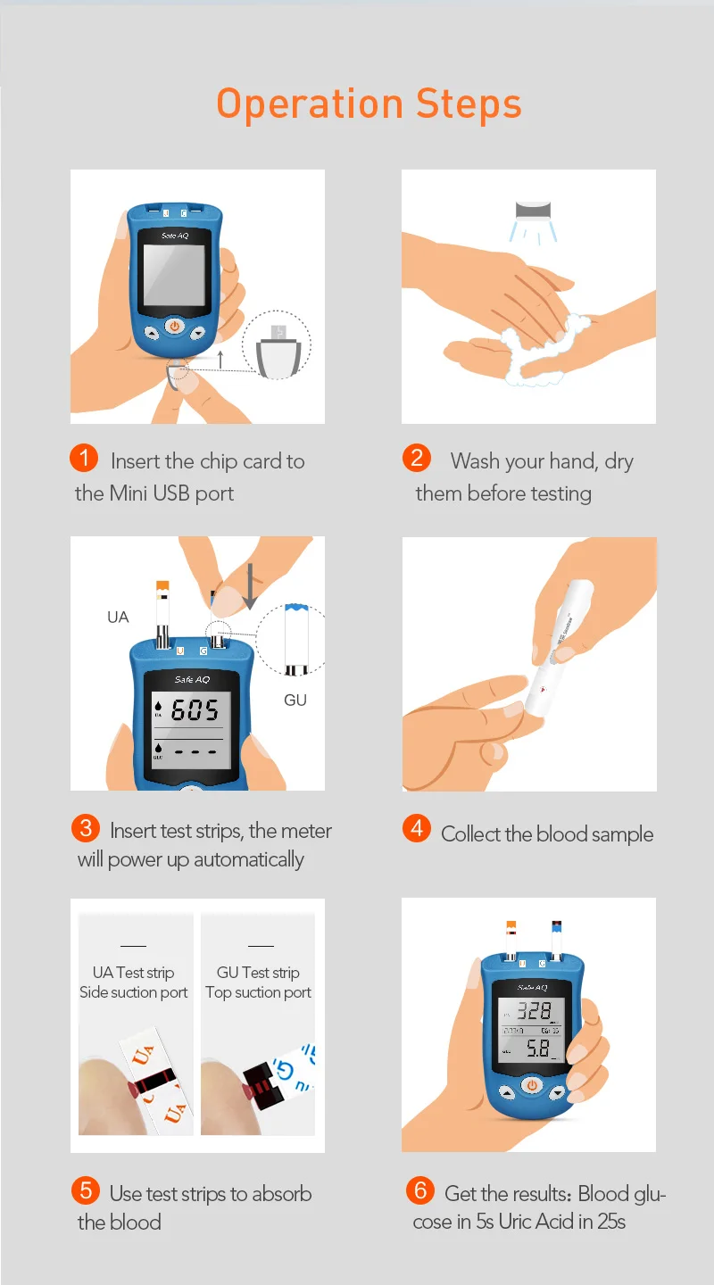 Sinocare Seguro AQ UG Glucómetro Glucosa En Sangre Y ácido úrico Todo ...