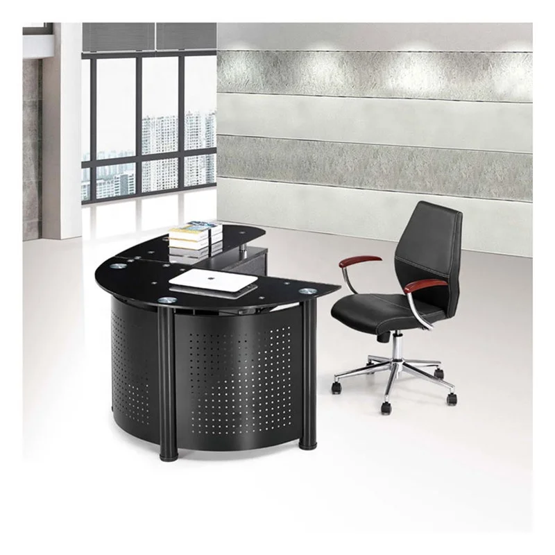 Liyu Furniture Curved Semi Circle Office Desk - Tempered Glass