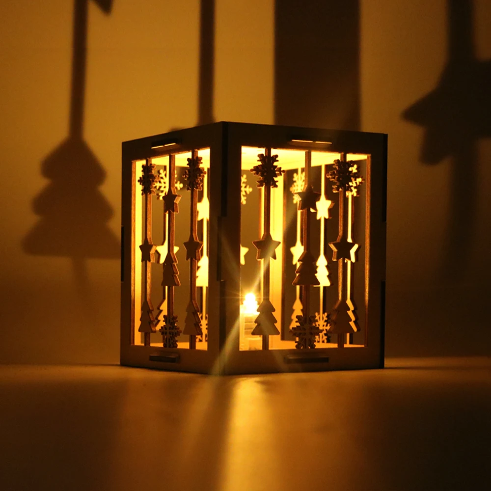 Laser Cut Customchristmas Led Light Wood Candle Holder Lantern Bamboo ...