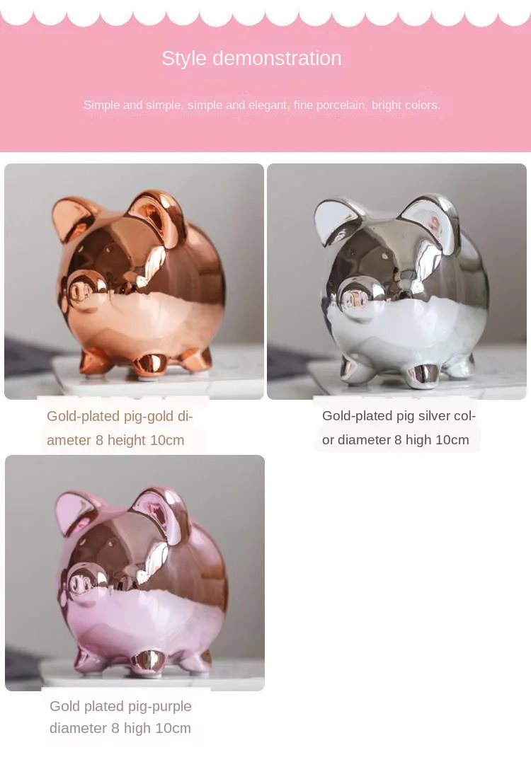 Nordic Animal Shaped Electroplate Gold Silver Ceramic Piggy Bank for Gift
