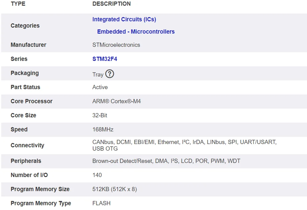 Arm Cort-ex-m4 Stm32f4 Microcontroller Ic Mcu 32bit 512kb Flash ...