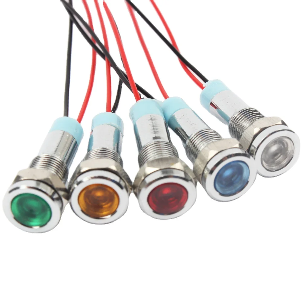 6mm Installation Diameter Metal Red 12v Led Indicator Light With Wire ...