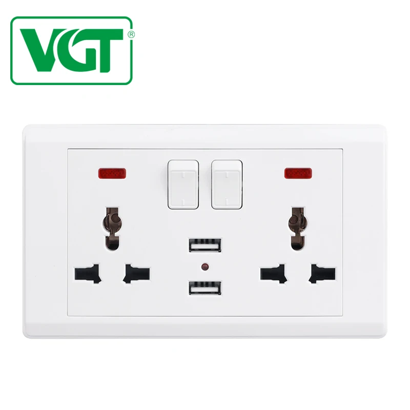 VGT Double Switched Socket with USB Port - Reliable & Versatile