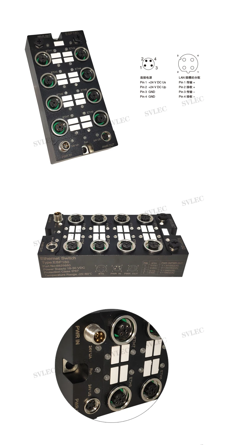 Ip67 En60068 M12 D Code 8 Ports Ethernet Switch For Network Switch ...