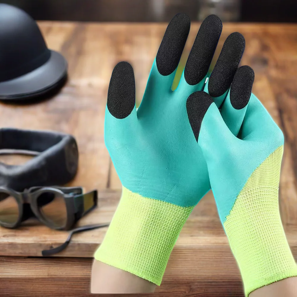 Green Finger Padded Safety Gloves Latex Foam Breathable Non-slip Wear ...
