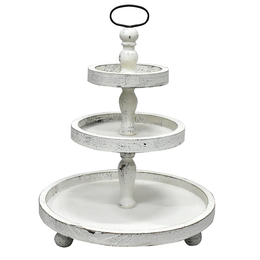 Manmade White Round 3 Tiers Shabby Chic Wooden Tray Stand - Buy Wood ...
