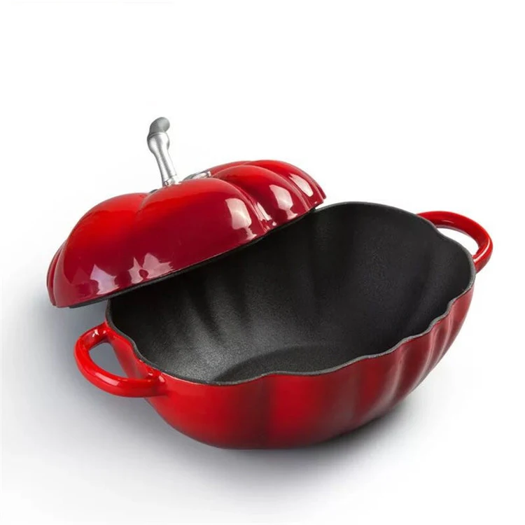 New Design Tomato-shaped Pot Kitchen Cookware Enamel Cast Iron Casserole With Cast Iron Lid ...