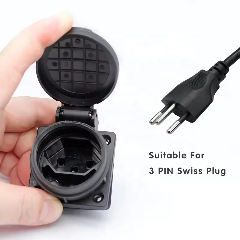 3pin Waterproof IP55 2P+E Wall Panel AC 220V 250V 16A Swiss Socket for UPS