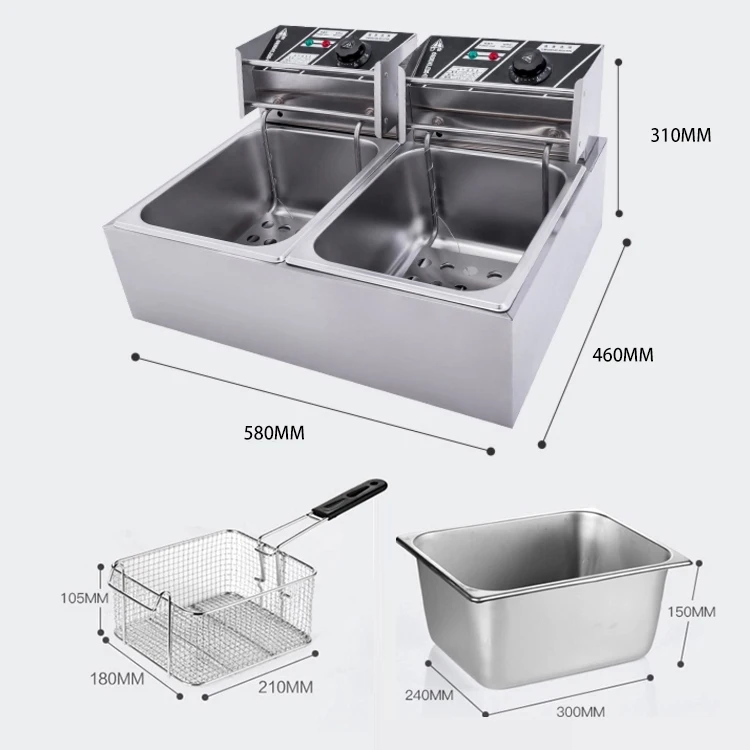 12L Double Tanks Electric Fat Fryer Home Electric Deep Fryer Stainless ...