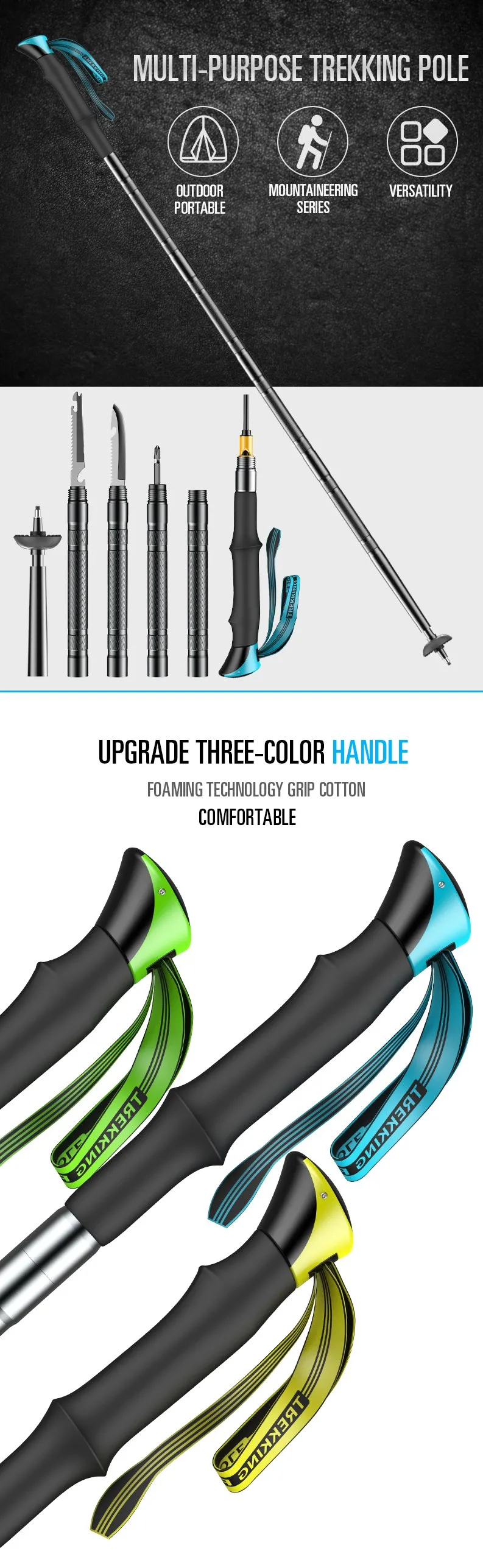 Aluminium Multi-function Folding Hiking Stick Walking Stick Trekking ...