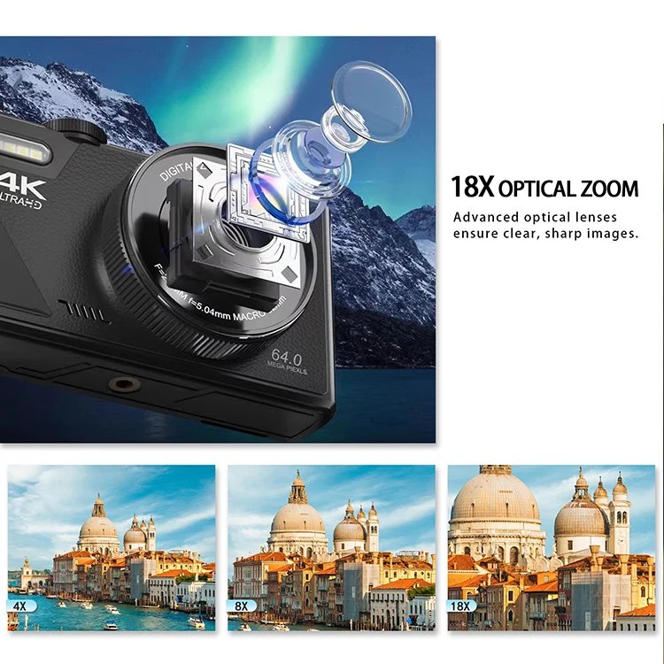 FHD 4K Digital Camera - 64MP with 18X Zoom & LCD Screen