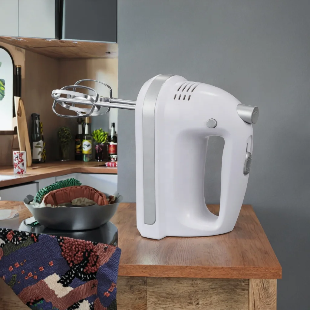5-Speeds White Electric Hand Held Mixer 150W 3-Cup Plastic Mixing Bowl ...