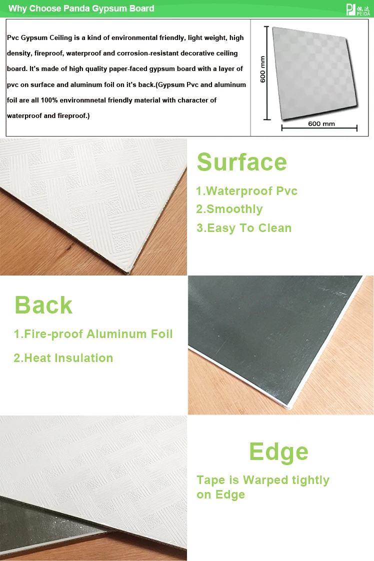Pvc Vinyl Faced Ceiling Plasterboard Panels 2x2 - Buy Pvc Vinyl Faced ...