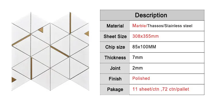 White Gold Triangle Stone Kitchen Bathroom Wall Mosaic Tile Backsplash ...