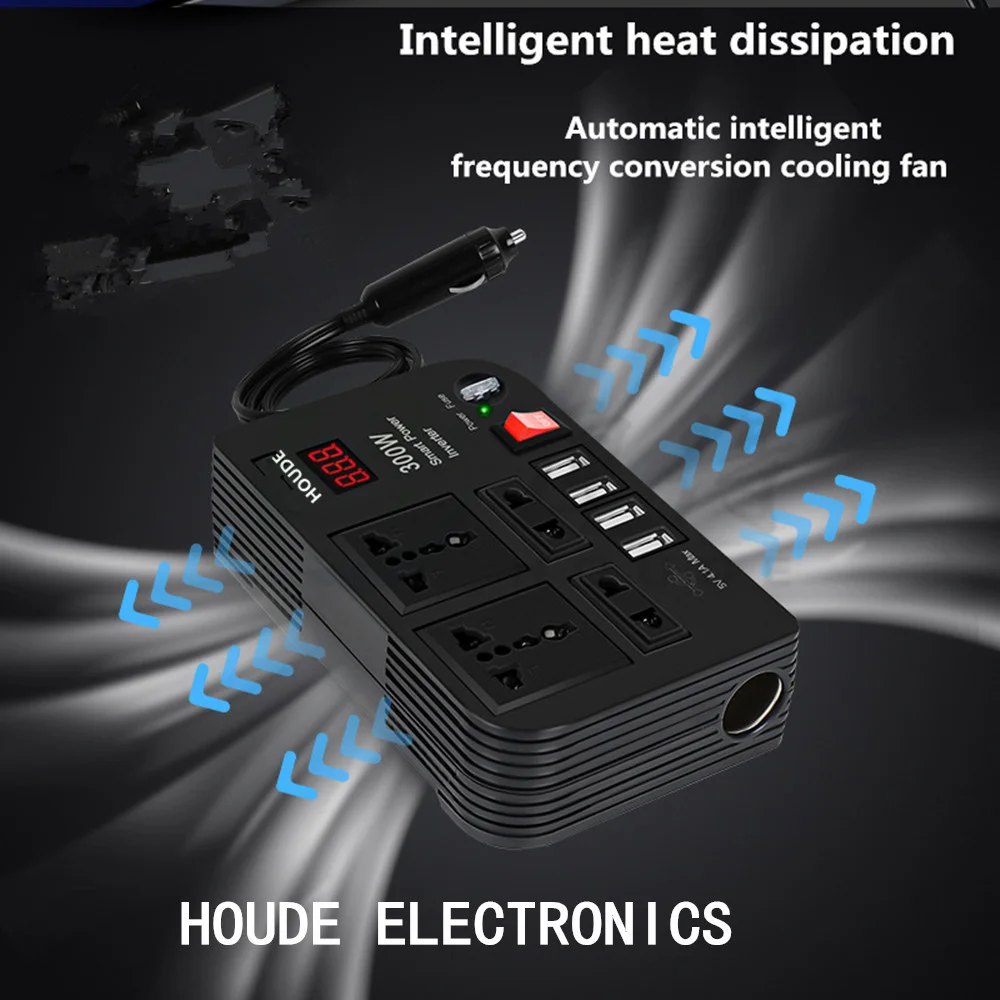 Car Battery Inverter 12v To 220v Digital Display Car Inverter 300w High ...