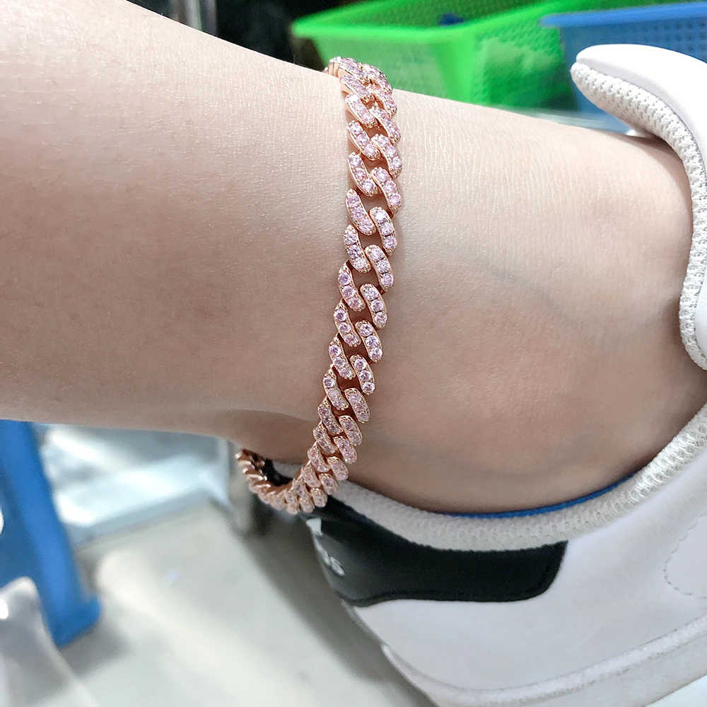 9mm Pink Cuban Link Chain Anklet - Iced Out Women's Jewelry