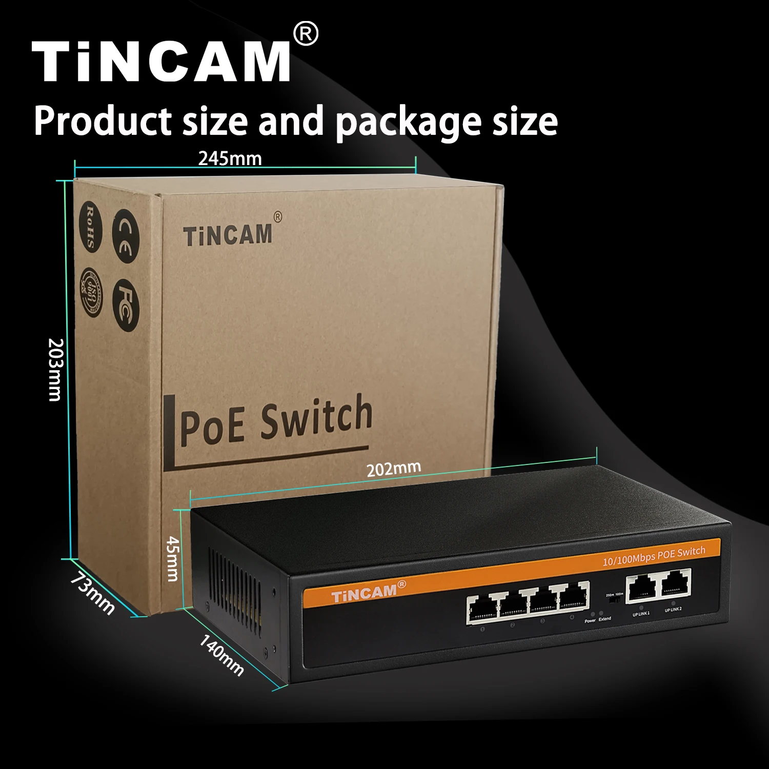 Tincam 10/100mbps Poe Switch 4*rj45+2*uplink Ethernet Fiber Switch To ...