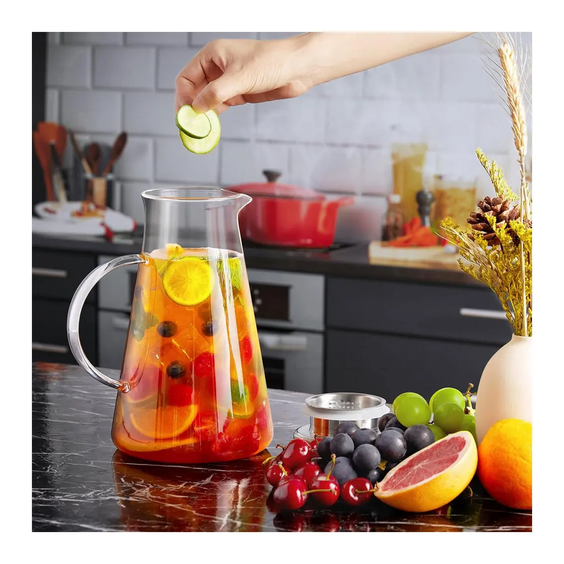 Cold Water Juice Tea Glass Pitcher Jugs Cups Sets With Lid Diamond ...