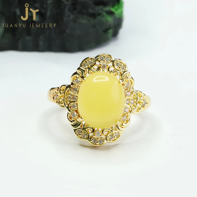 Natural Stone Amber Rings Full of Zircon High Quality Amber Rings ...