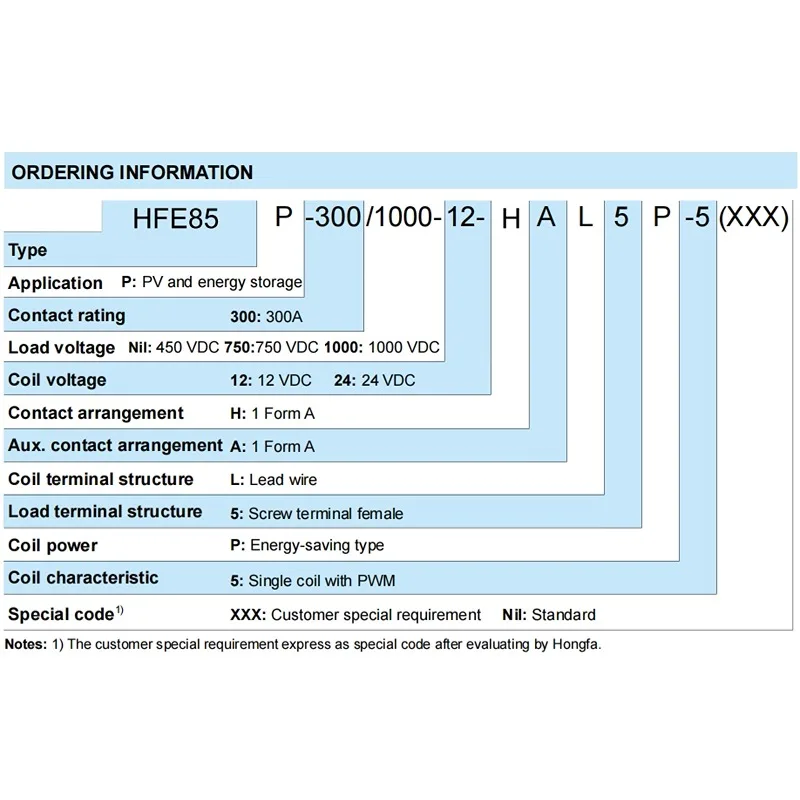HFE85P-300 HONGFA High Voltage DC Contactor - 1000V 300A