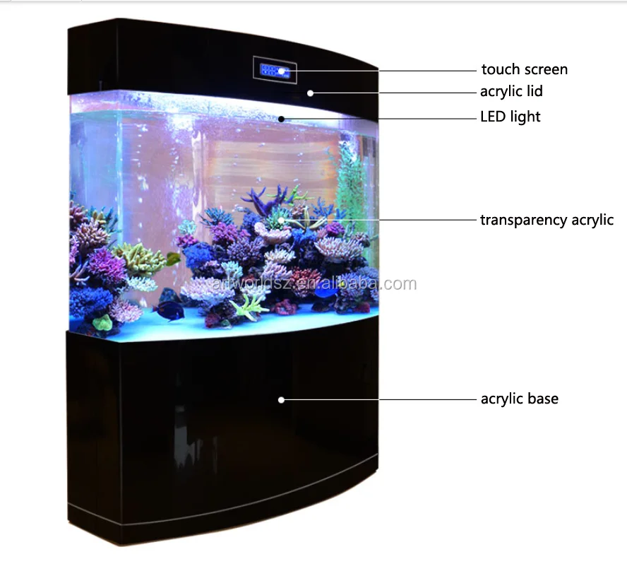 Curve Acrylic Aquariums Large Floor Stand square Aquarium with LED ...