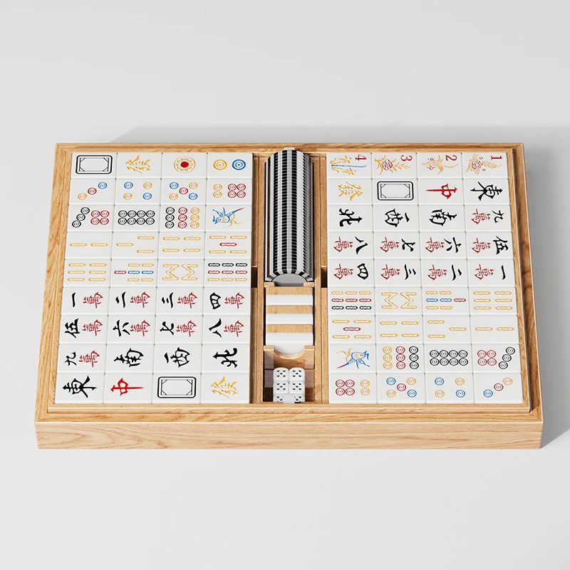 Luxury Bright Paint Wooden Mahjong Box with Custom Tiles