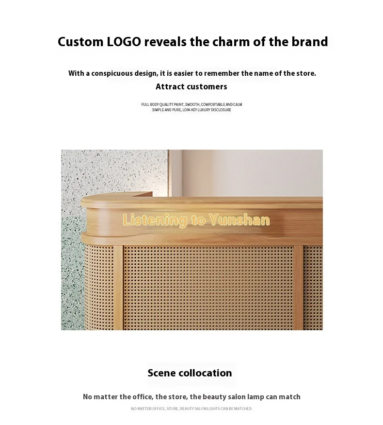 Wabi-sabi Style Rattan Reception Desk for Commercial Use