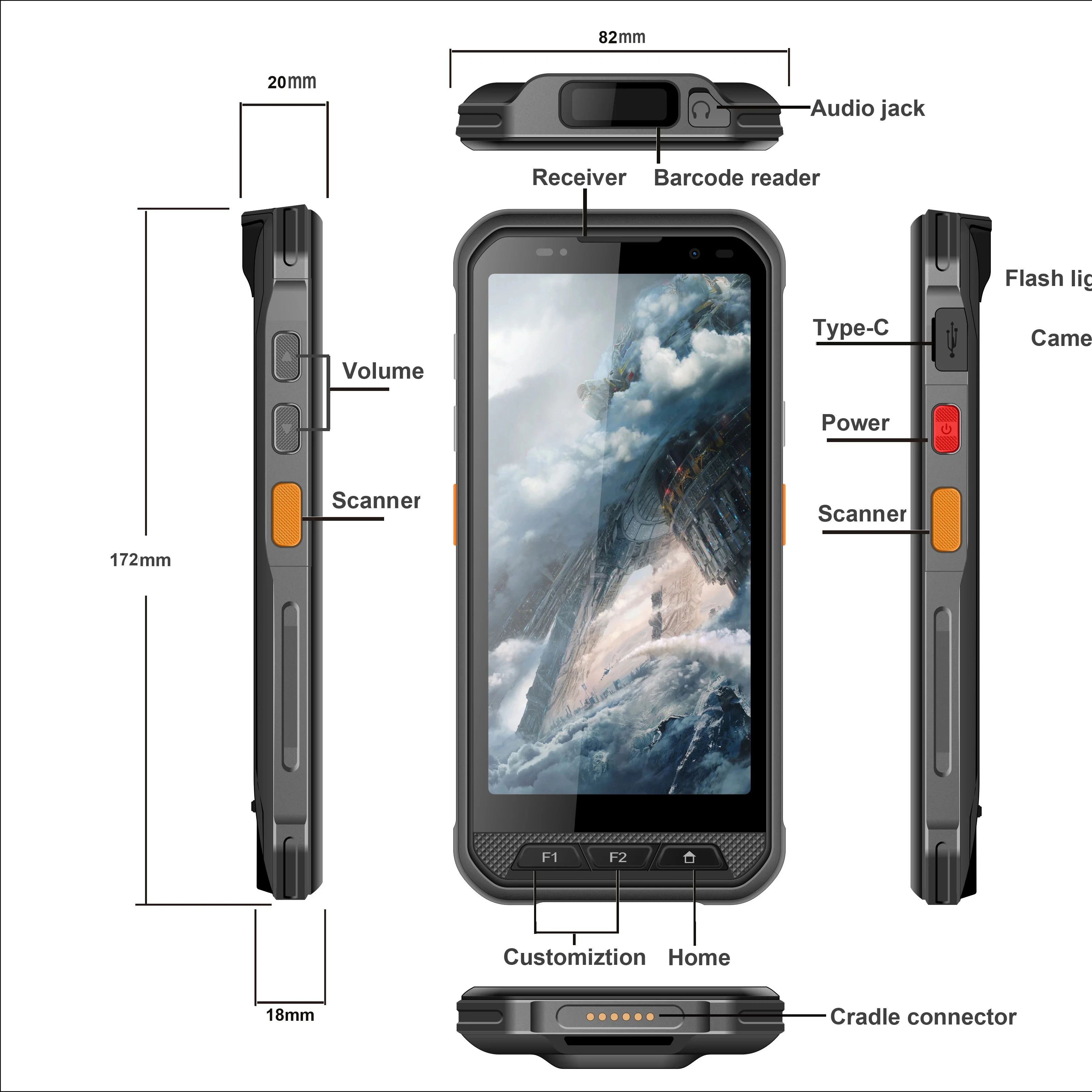 Android 12 Industrial Rugged PDA With 2D Scanner Waterproof IP67 ...