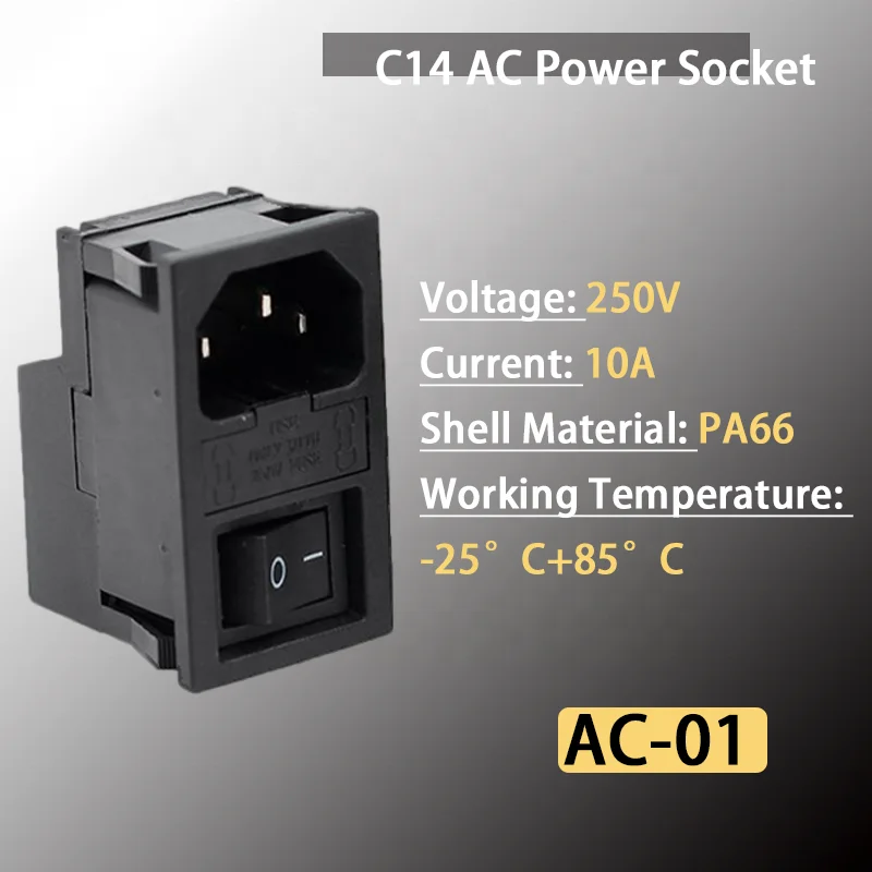 Iec320 3 In1 10a 250v Push Button Switch 2 Fuses C14 Power Socket For ...