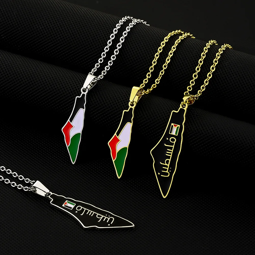 Palestine Israel Map Falg Pendant Necklaces for Men Women Stainless ...