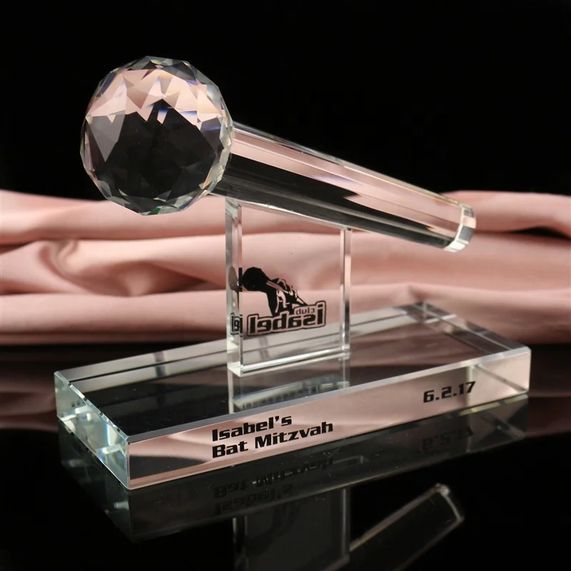 Crystal Glass Microphone Shaped Award Trophy for Singing Gifts