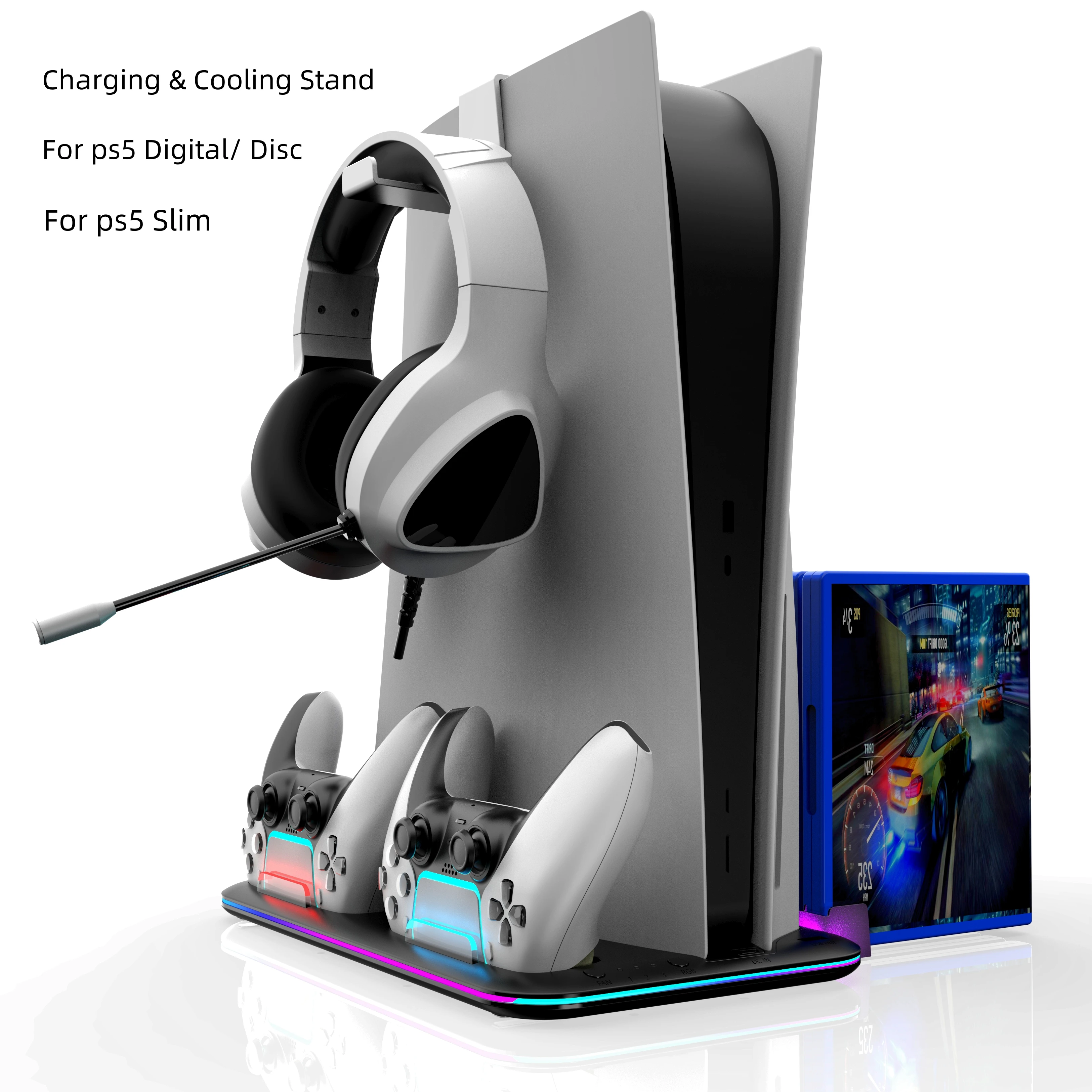 PS5 Charging Dock Dual PS5 Game Controller Charger Station with Cooling ...