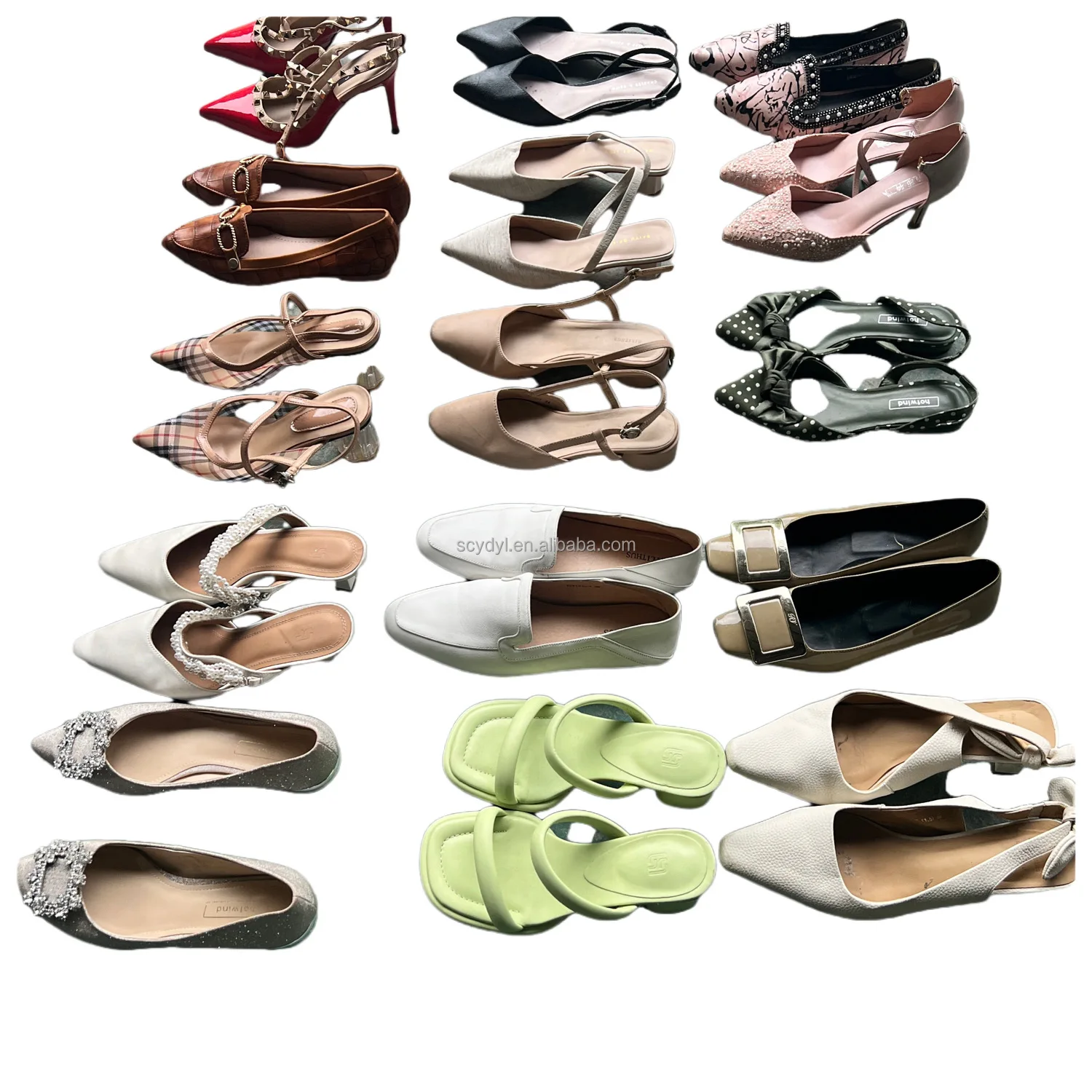 S15 Used Shoes Fashion Working Ladies Pointed Flat Bling Casual Shoes ...