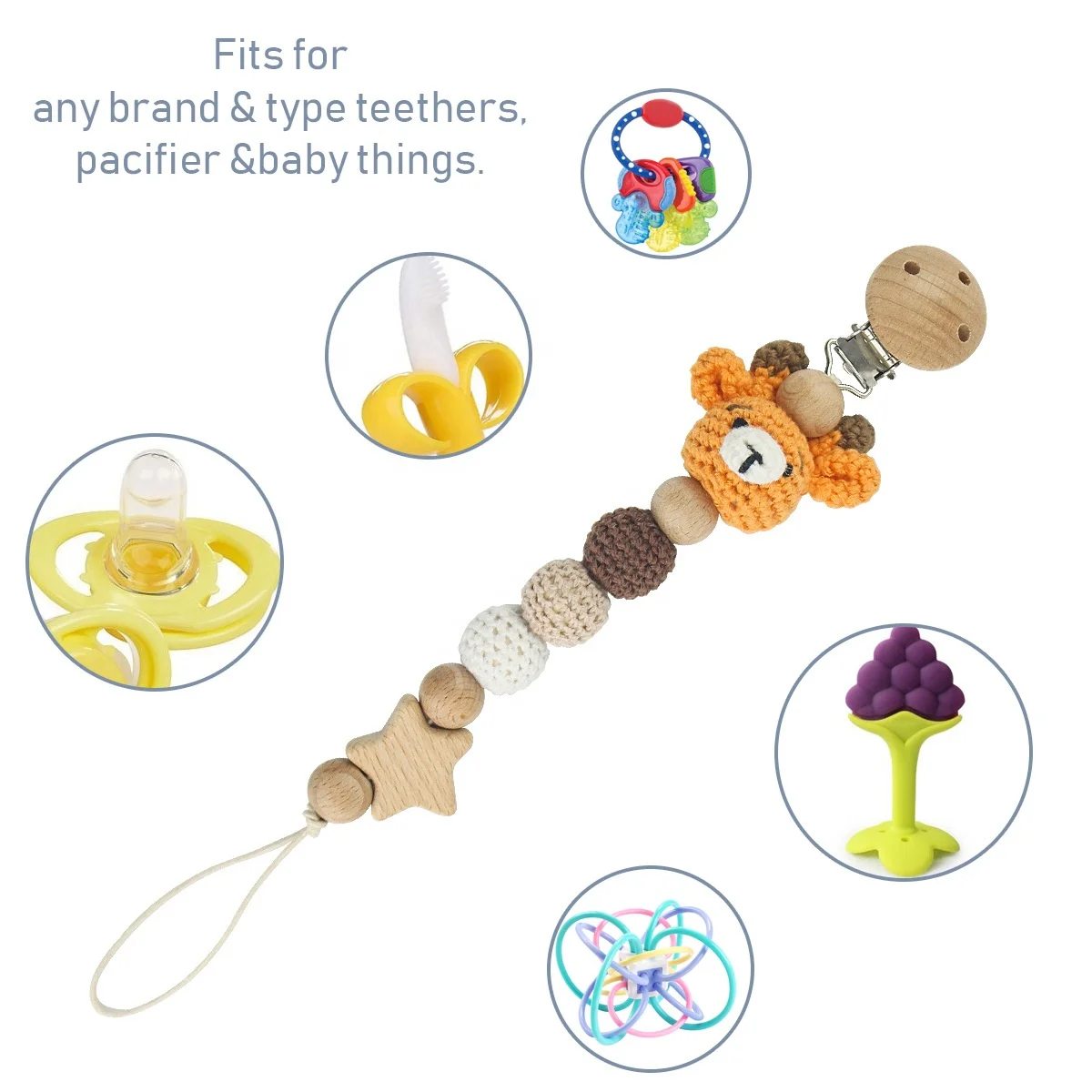 Customization Eco-friendly Chewable Chain Baby Teether Knitted Animal ...