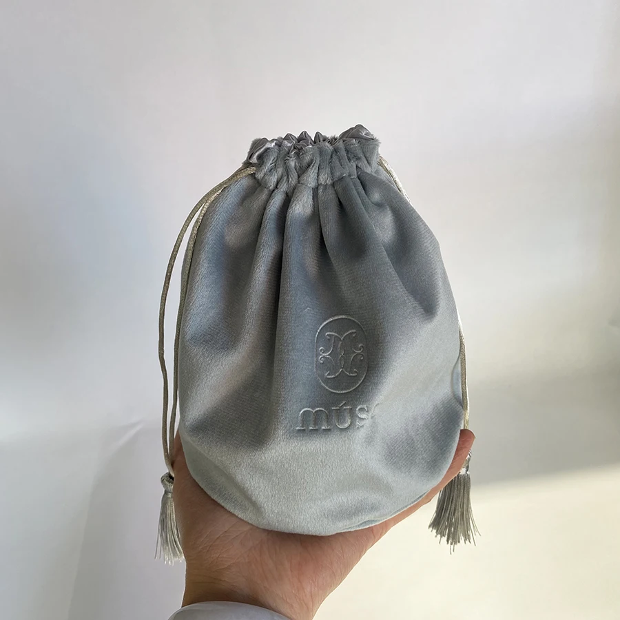 Customized Tassel Drawstring Velvet Jewelry Pouch Round Bottom Makeup ...