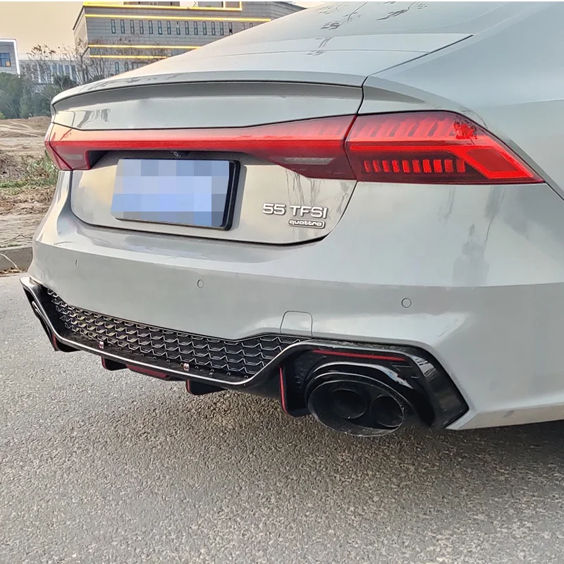 Car Bumper Rear Diffuser Rs7 Rear Diffuser With Tail Pipe Gross Black ...