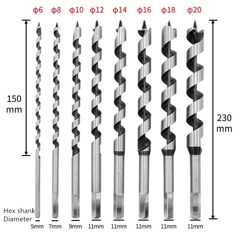 6pc/8pc DIY Woodworking Auger Bit Set Machined Hex Shank Drill Tools ...